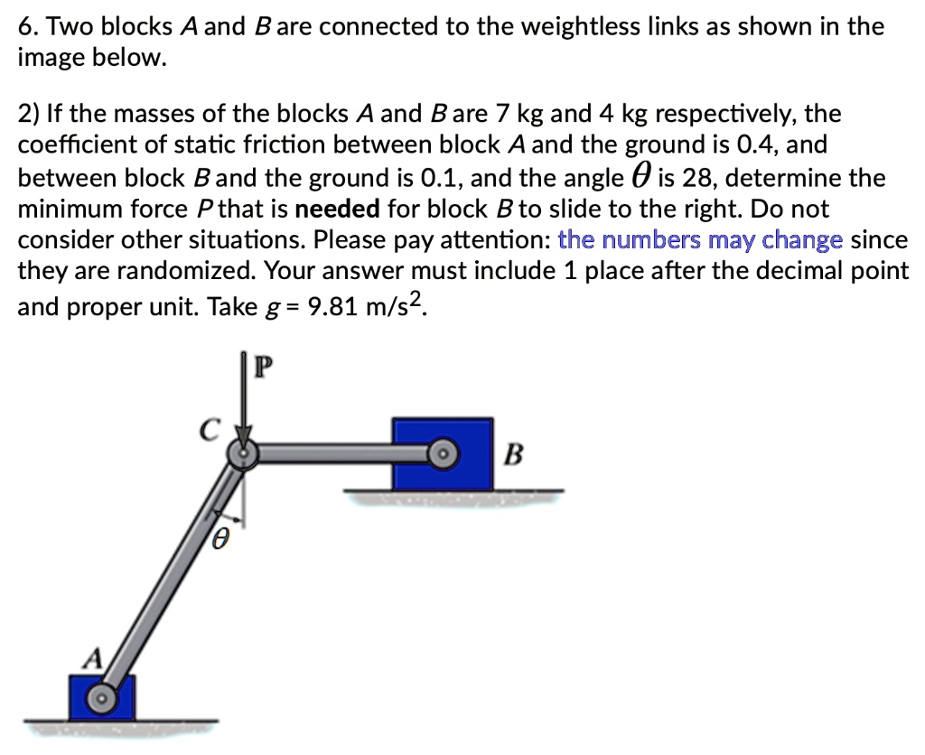 SOLVED: 6. Two blocks A and B are connected to the weightless links as ...