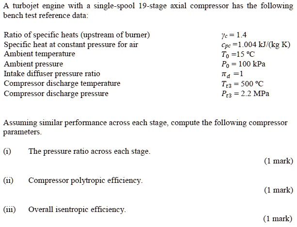 SOLVED: A turbojet engine With singl -Spool 19-stage axial compressor ...