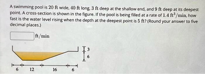 A swimming pool is 20 ft wide,40 ft long.3 ft deep at the shallow end ...