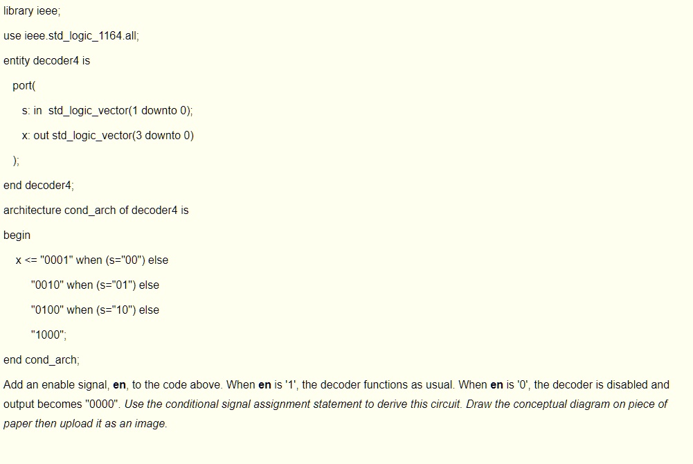 Solved Library Ieee Use Ieeestdlogic1164all Entity Decoder4 Is Port S In Stdlogicvector 