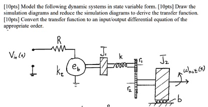 [10pts] Model the following dynamic systems in state variable form. [10pts] Draw the simulation ...