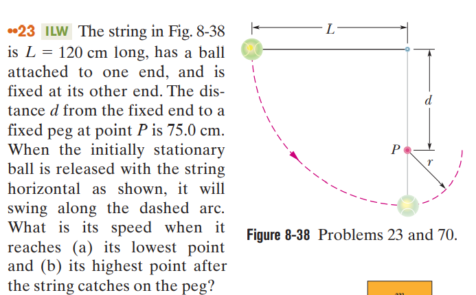 SOLVED: - 23 ILW The string in Fig. 8-38 is L=120 cm long, has a ball attached to one end, and ...