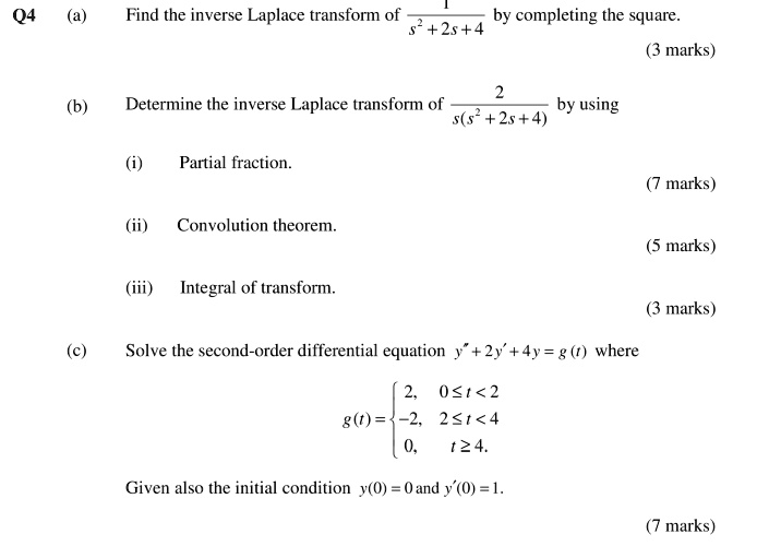 04 find the inverse laplace transform of by completing the square 825 4 marks determine the ...