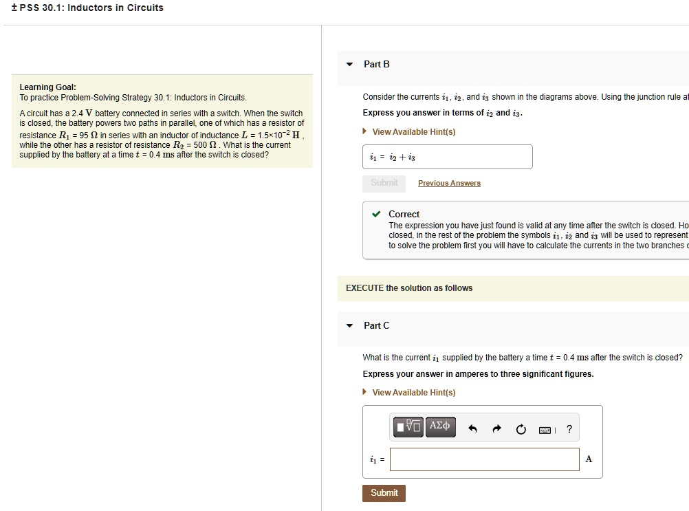 SOLVED: Pss 30.1: Inductors in Circuits Part B Learning Goal: To practice Problem-Solving ...