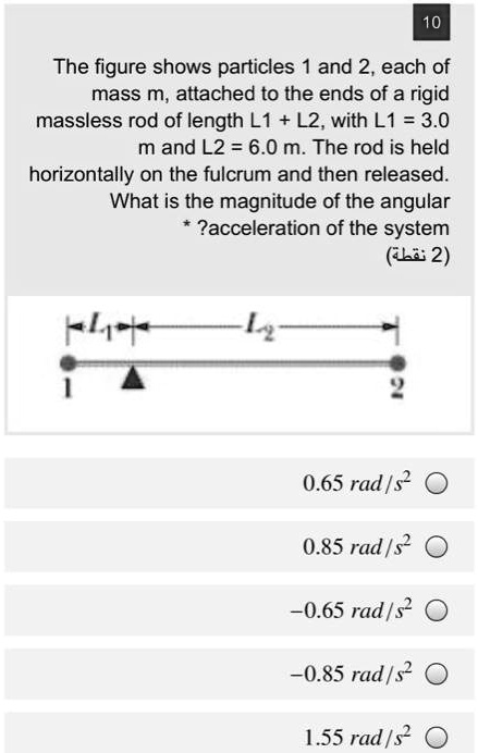 SOLVED: The figure shows particles 1 and 2, each of mass m, attached to the ends of a rigid ...