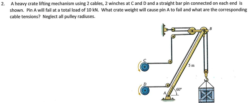2. A heavy crate lifting mechanism using 2 cables, 2 winches at C and D ...