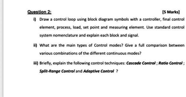 Question 2: [5 Marks] i) Draw a control loop using block diagram ...