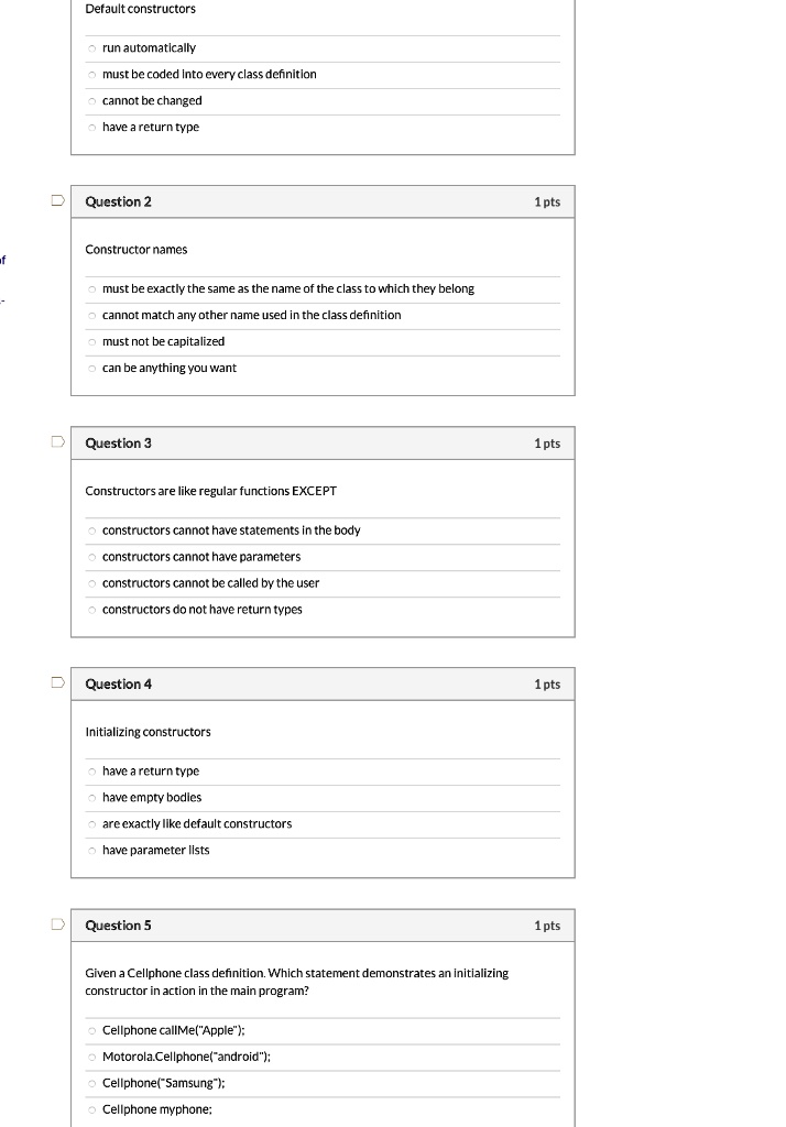 Solved Default Constructors Run Automatically Must Be Coded Into Every Class Definition Cannot