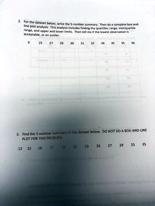 SOLVED: For the dataset below; Luf -numoe summan Tinen complete box-and line plot analysis. Tnts ...
