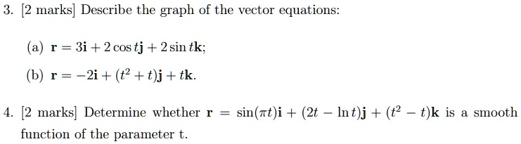 SOLVED: Describe the graph of the vector equations: r = 3i + 2 cos(t)j ...