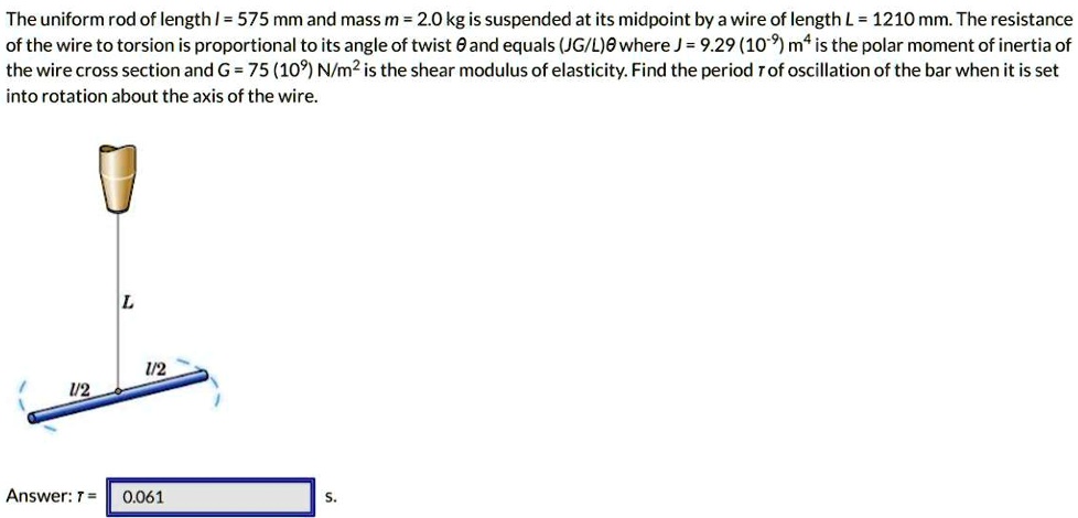 SOLVED: Texts: The uniform rod of length L = 575 mm and mass m = 2.0 kg ...