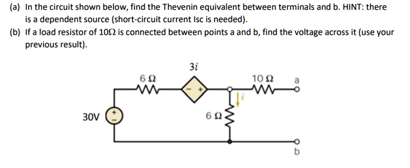 SOLVED: In the circuit shown below, find the Thevenin equivalent between terminals a and b. HINT ...