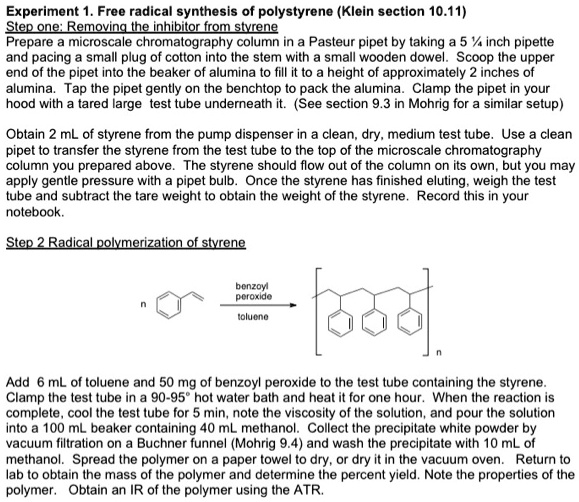 SOLVED: Experiment: Free radical synthesis of polystyrene (Klein ...