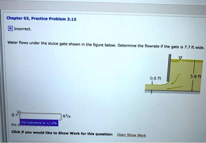 SOLVED: Water flows under the sluice gate shown in the figure below. Determine the flow rate if ...