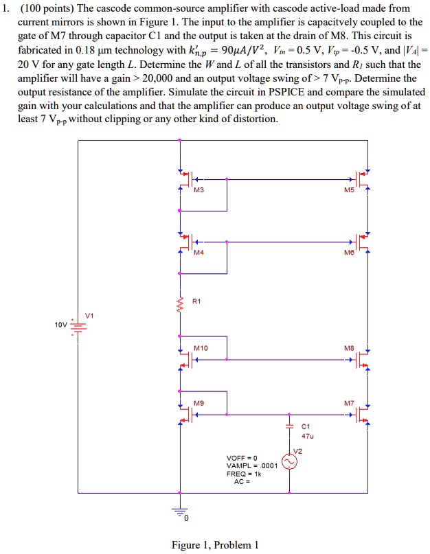 1. (100 points) The cascode common-source amplifier with cascode active-load made from current ...