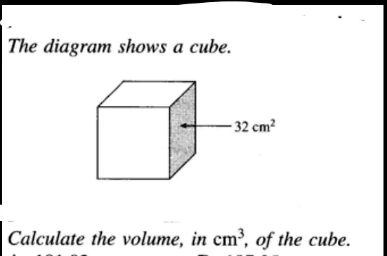SOLVED: The diagram shows a cube: 32 cm? Calculate the volume, in cm ...