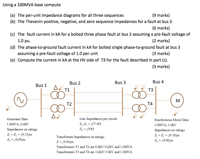 SOLVED: Power system fault Using a 100MVA base, compute: (a) The per ...
