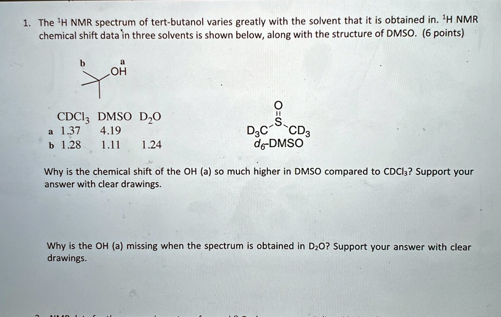 1 the 1h nmr spectrum of tert butanol varies greatly with the solvent ...