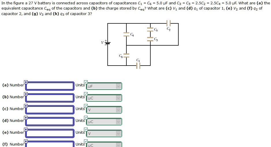In the figure a 27 V battery is connected across capacitors...