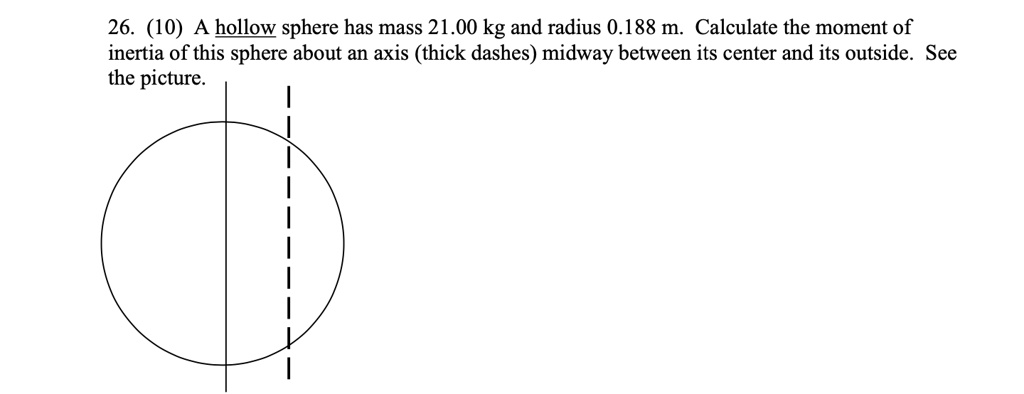 SOLVED: 26. (10) A hollow sphere has mass 21.00 kg and radius 0.188 m ...
