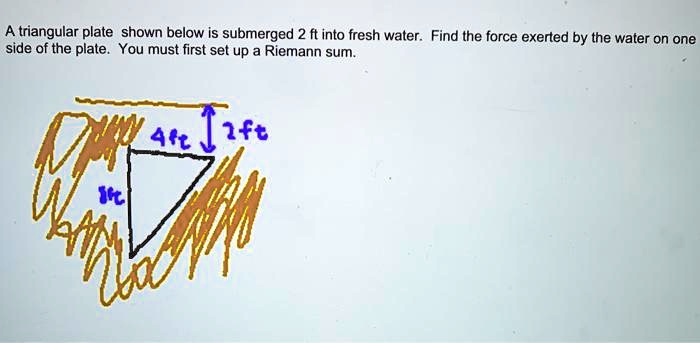 SOLVED: A triangular plate shown below is submerged 2 ft into fresh ...
