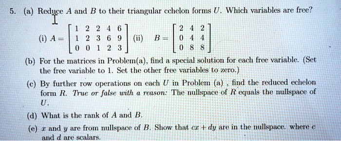 SOLVED: (a) Reduce A and B to their triangular echelon forms U. Which variables are free? (i) A ...