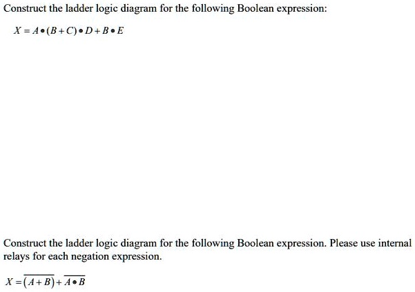 SOLVED: Construct the ladder logic diagram for the following Boolean ... SOLVED: Construct the ladder logic diagram for the following Boolean ...