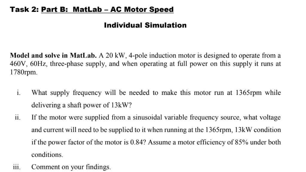 Task 2: Part B: MatLab – AC Motor Speed Individual Simulation Model and ...
