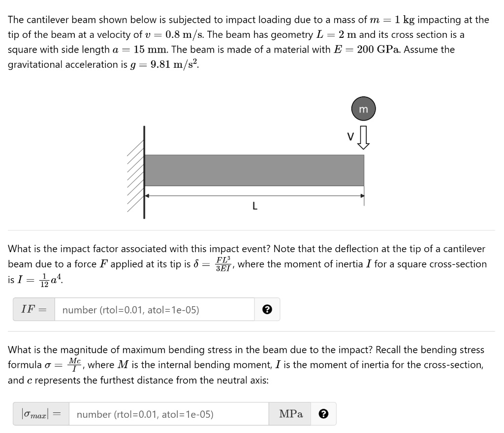The cantilever beam shown below is subjected to impact loading due to a ...