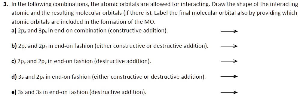 Solved In The Following Combinations The Atomic Orbitals Are Allowed For Interacting Draw The