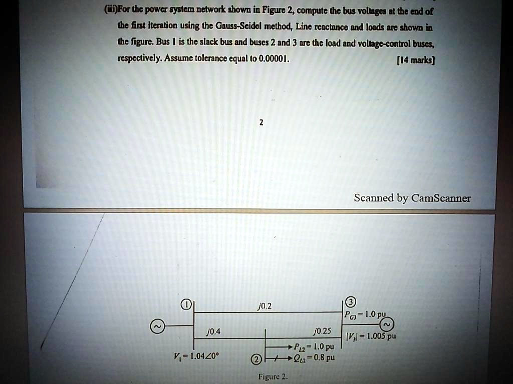 SOLVED: For the power system network shown in Figure 2, compute the bus voltages at the end of ...