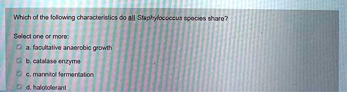 which of the following characteristics do all staphylococcus species ...