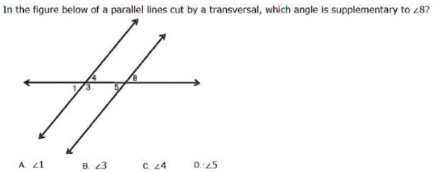 SOLVED: 'In the figure below of a parallel lines cut by a transversal, which angle is ...