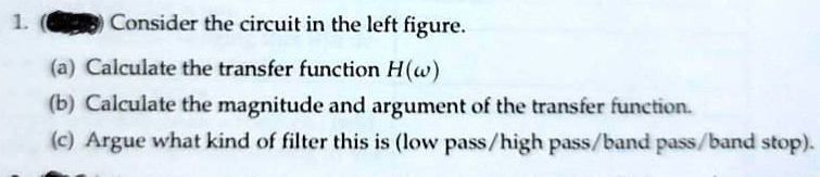 SOLVED: Consider the circuit in the left figure (a) Calculate the transfer function H(w) (b ...