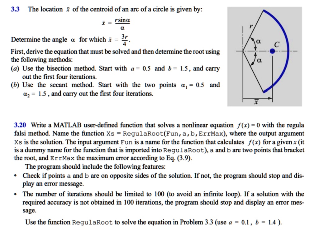SOLVED: 3.3 The location x of the centroid of an arc of a circle is ...