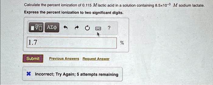 SOLVED: Texts: Calculate the percent ionization of 0.115 M lactic acid ...