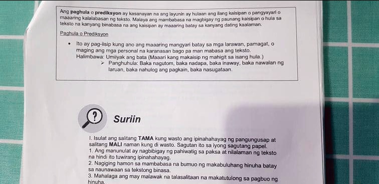 SOLVED: isulat ang salitang tama kung wasto ang ipinahahayag ng ...