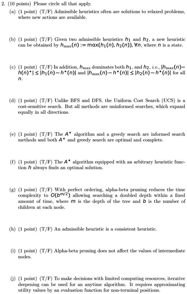 SOLVED: 2.(10 pointsPlease circle all that apply a1 point T/F ... SOLVED: 2.(10 pointsPlease circle all that apply a1 point T/F ...