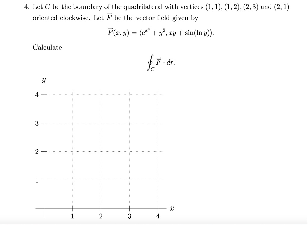 Let C be the boundary of the quadrilateral with vertices (1,1), (1,2 ...