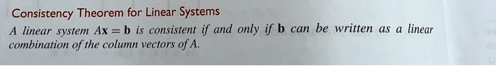consistency theorem for linear systems linear system ax b is consistent ...