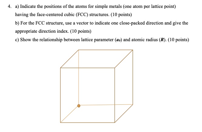 SOLVED: a) Indicate the positions of the atoms for simple metals (one ...