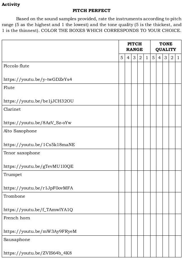 SOLVED: 'ano ang pitch range ng piccolo flute Activity PITCH PERFECT ...