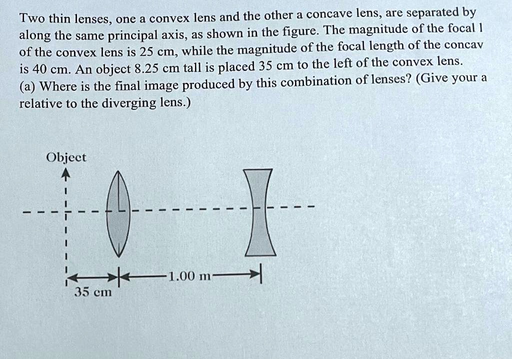 Two thin lenses, one a convex lens and the other a concave lens, are ...