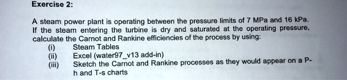 Exercise 2: A steam power plant is operating between the pressure ...
