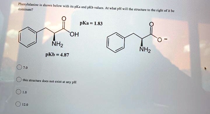 SOLVED: Phenylalanine is shown below with its pKa and pKb valucs ...