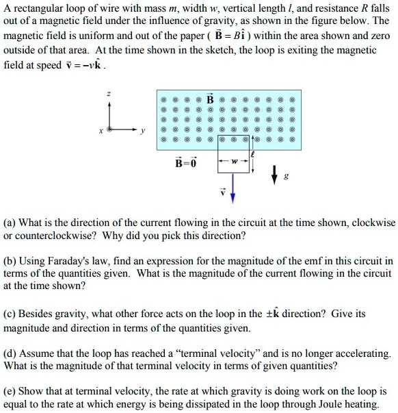 SOLVED: A rectangular loop of wire with mass m, width W, vertical length, and resistance R falls ...
