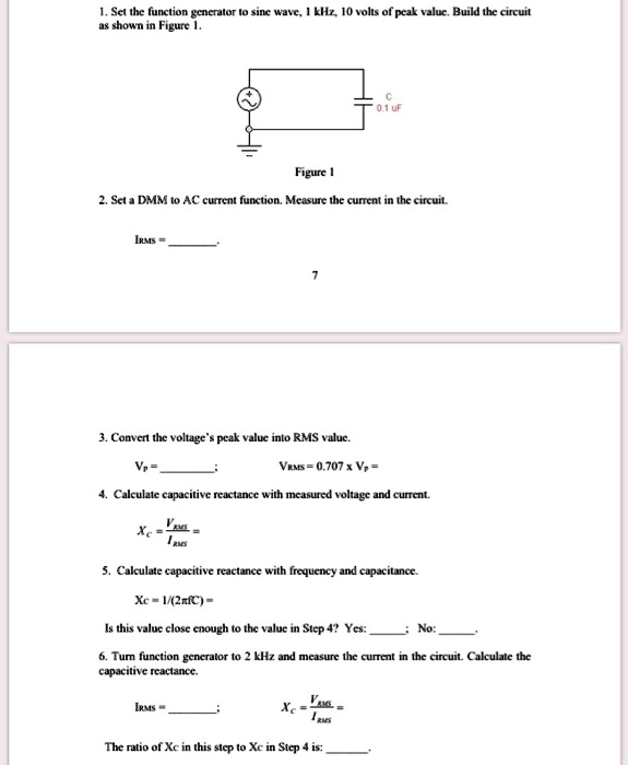 SOLVED: Set the function generator to a sine wave, 1 kHz, with a peak ...