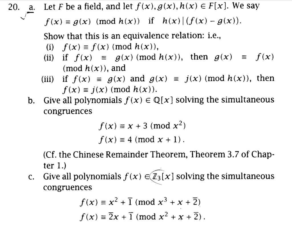 SOLVED: Text: Answer all parts a, b and c 20. a Let F be a field, and ...