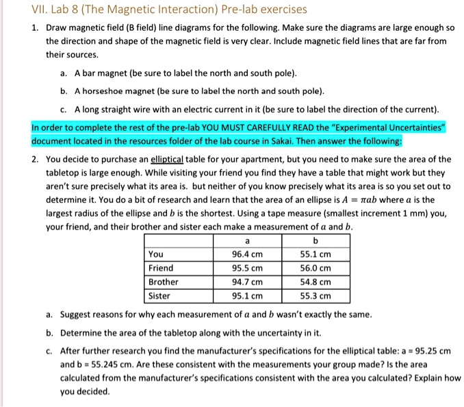 VII: Lab 8 (The Magnetic Interaction) Pre-lab exercises Draw magnetic ...