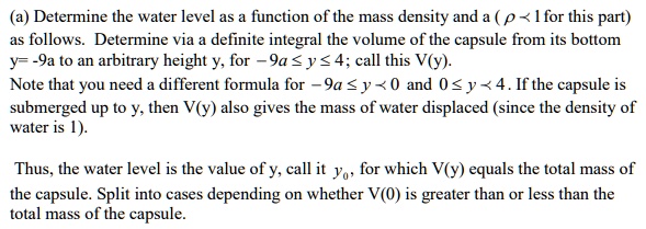 a determine the water level as a function of the mass density and p for ...